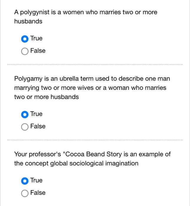Solved A polygynist is a women who marries two or more | Chegg.com