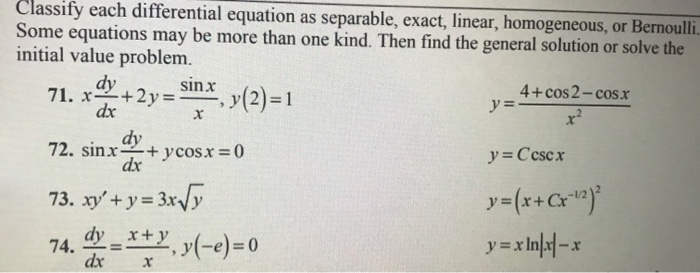 Solved X Classify each differential equation as separable, | Chegg.com
