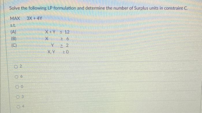 Solved Solve the following LP formulation and determine the | Chegg.com