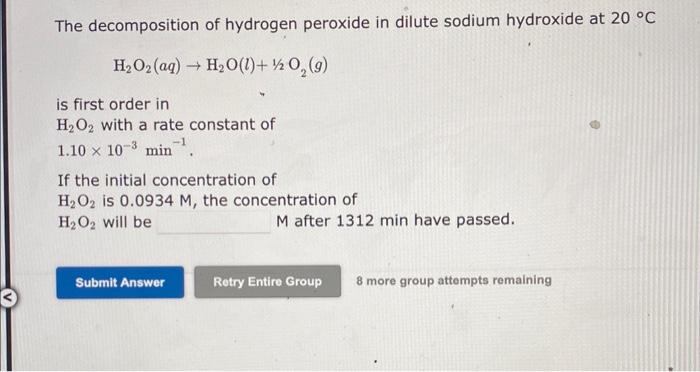 Solved The decomposition of hydrogen peroxide in dilute | Chegg.com