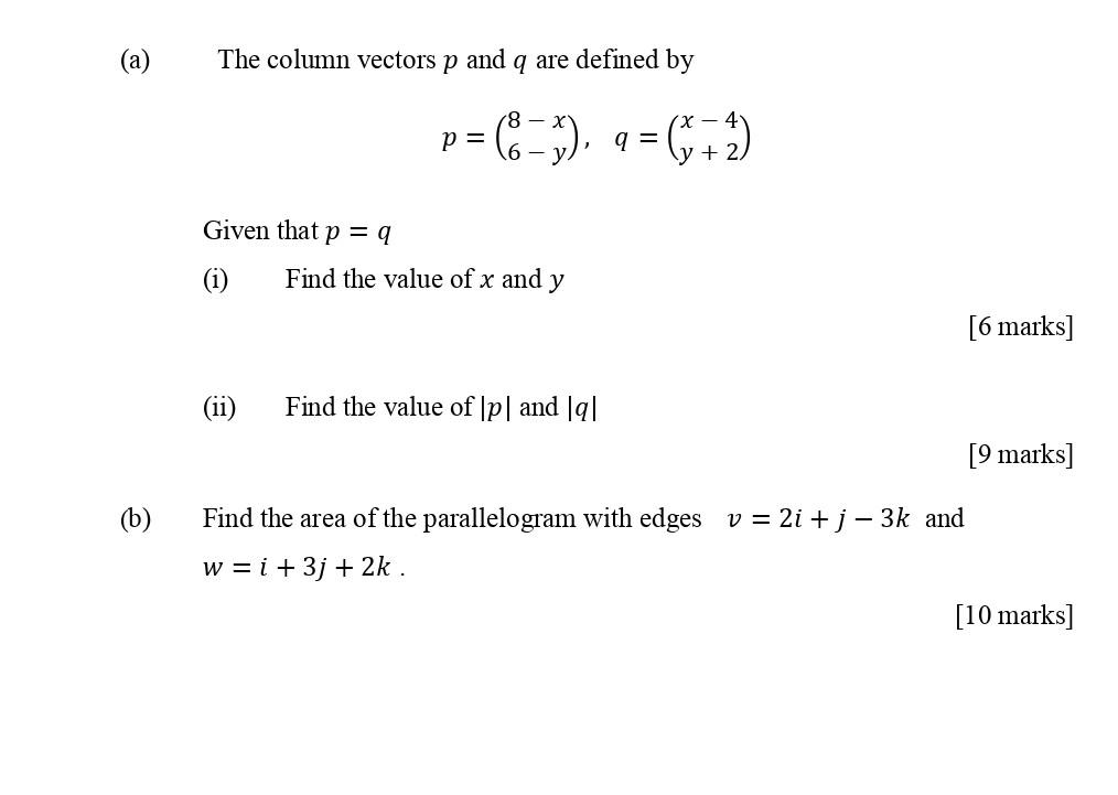Solved (a) The column vectors p and q are defined by | Chegg.com