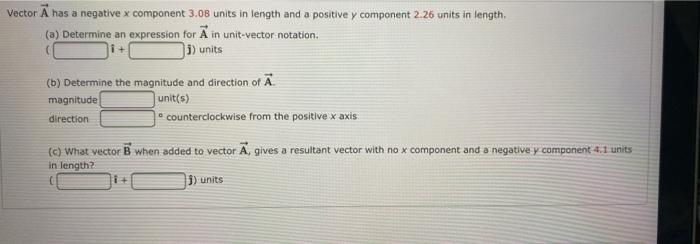 Solved Vector A has a negative x component 3.08 units in | Chegg.com