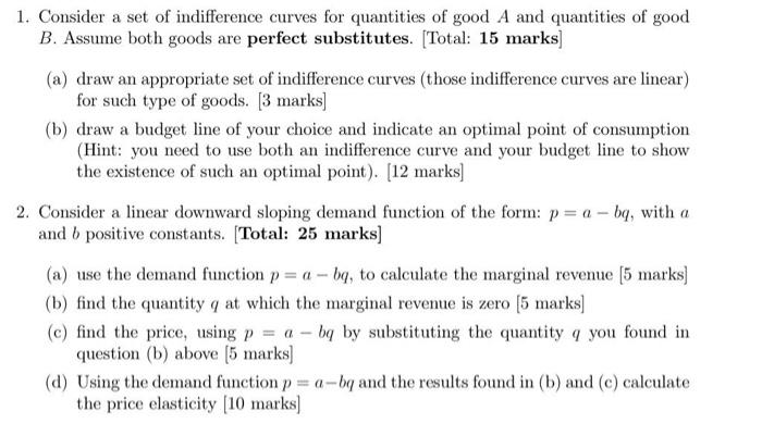 Solved 1. Consider a set of indifference curves for | Chegg.com