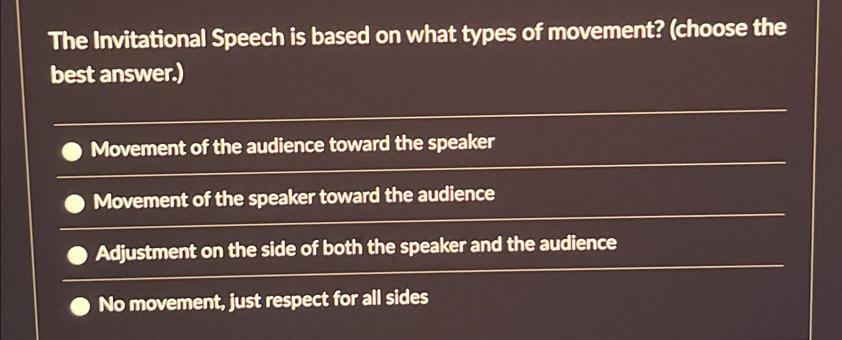 Solved The Invitational Speech is based on what types of | Chegg.com