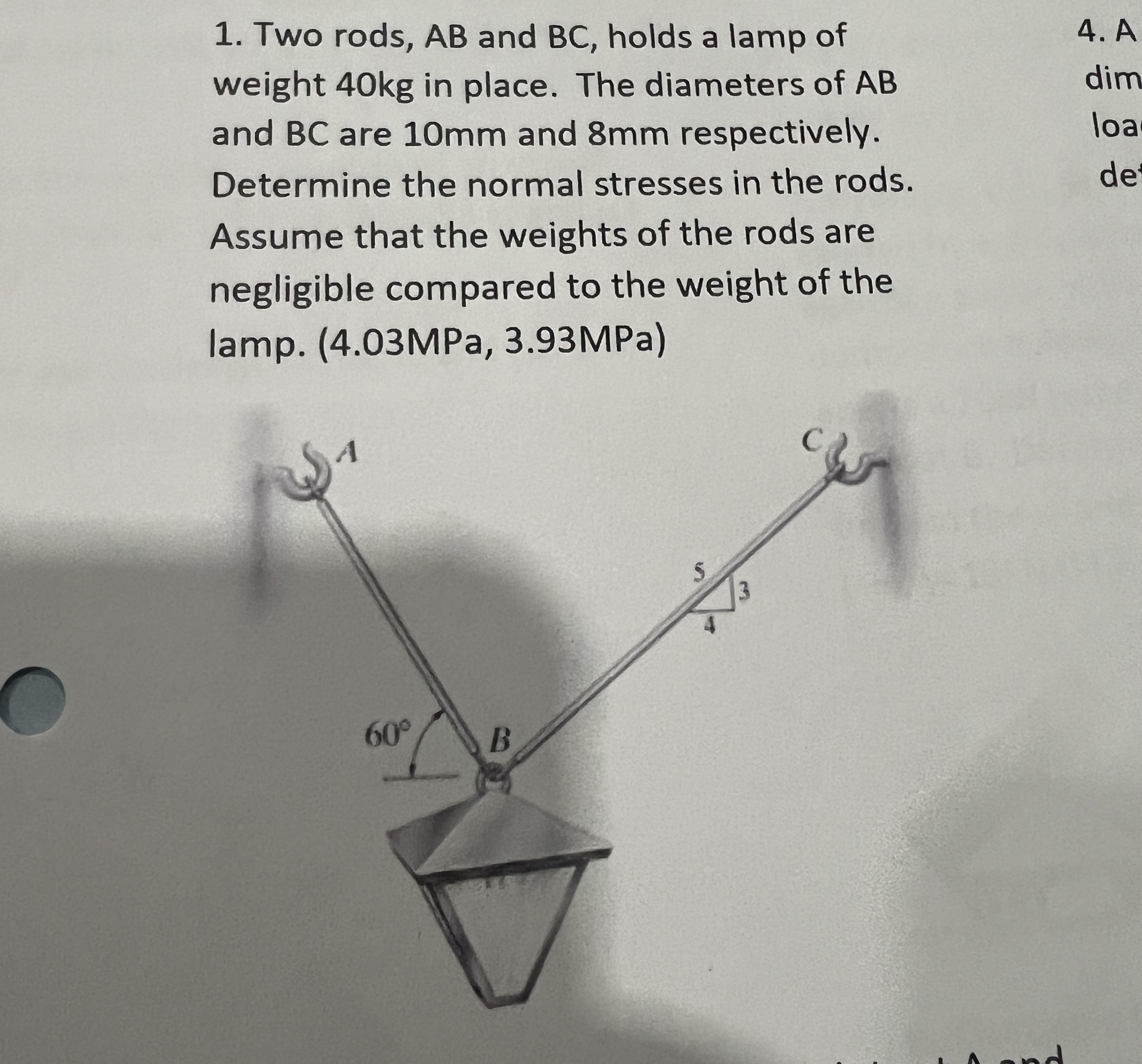 Solved Steps for Two rods, AB ﻿and BC, ﻿holds a lamp | Chegg.com