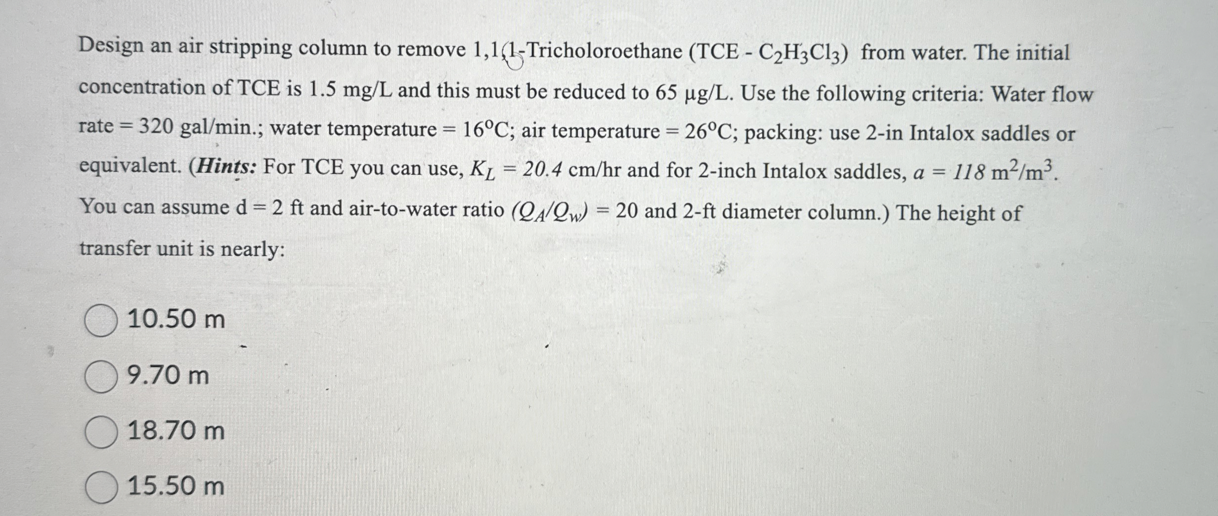 Solved Design an air stripping column to remove 1,1{1÷} | Chegg.com