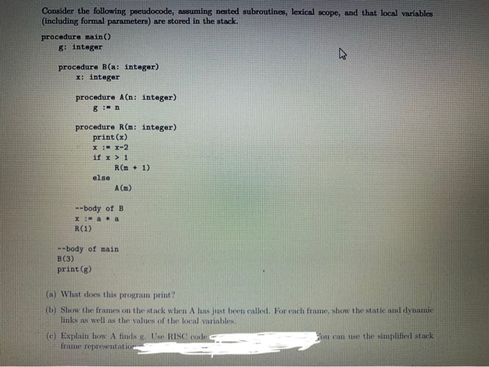Solved Consider The Following Pseudocode Assuming Nested