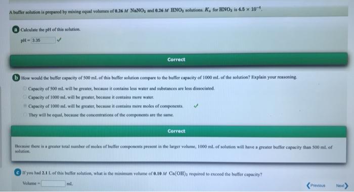 Solved A buffer solution is prepared by mixing equal volumes | Chegg.com