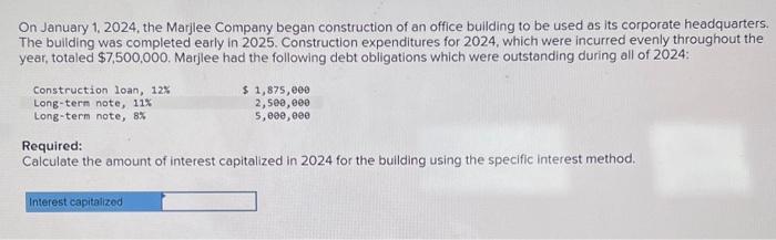 Solved On January 1, 2024, the Marjlee Company began | Chegg.com