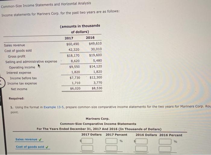 Solved Common-Size Income Statements and Horizontal Analysis | Chegg.com