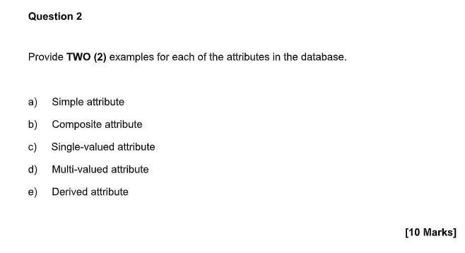 Solved Question 2 Provide TWO (2) examples for each of the | Chegg.com