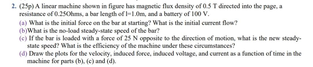 Solved 2. (25p) A linear machine shown in figure has | Chegg.com