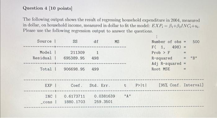 Solved The following output shows the result of regressing | Chegg.com