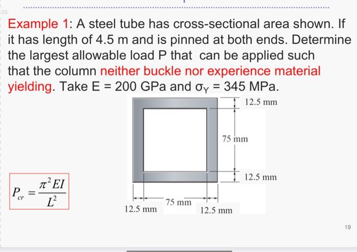 Solved 35 Example 1: A steel tube has cross-sectional area | Chegg.com