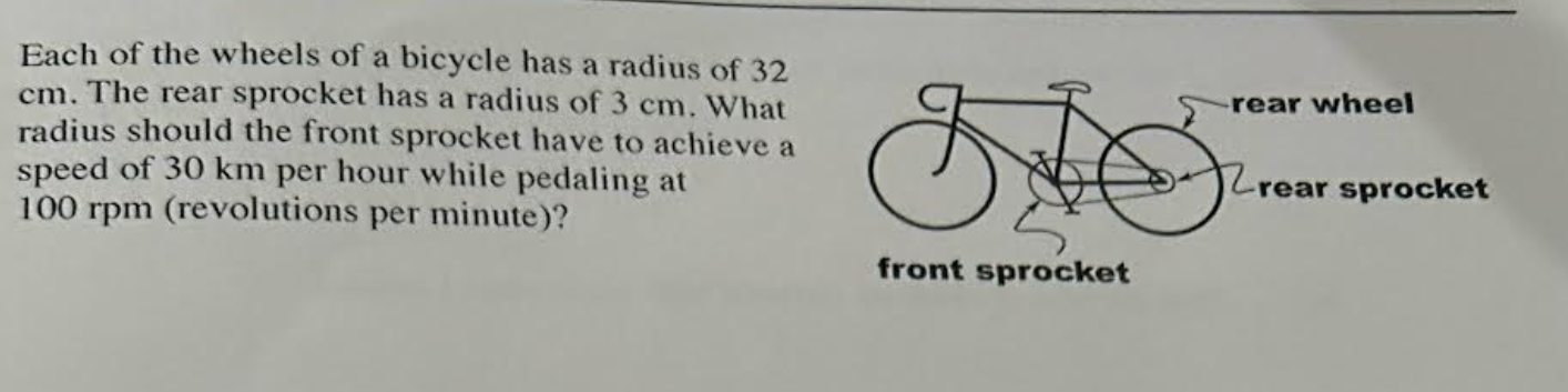 Solved Each of the wheels of a bicycle has a radius of 32cm. | Chegg.com