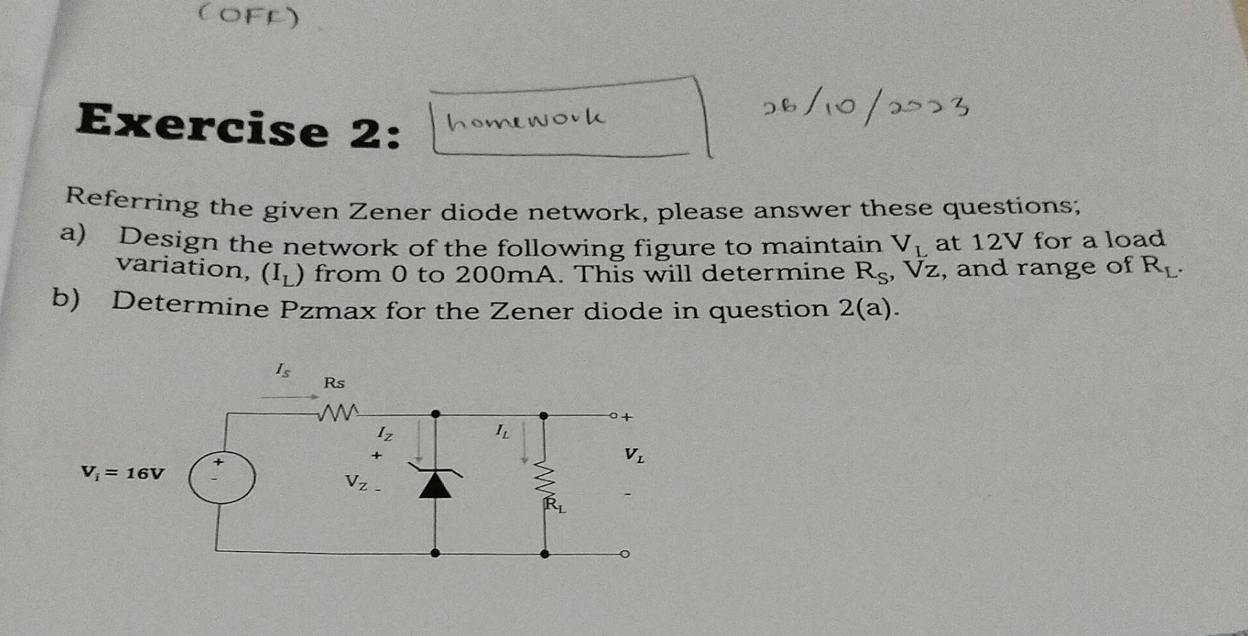 Solved Exercise 2: a) Referring the given Zener diode | Chegg.com
