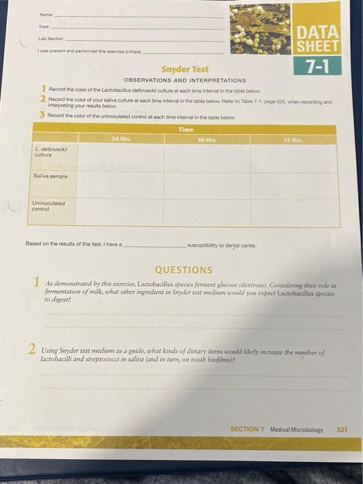 Solved Name I was present and performed this is Date DATA | Chegg.com