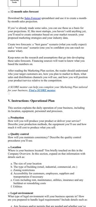 Full Business Plan Template for a Startup Business A | Chegg.com