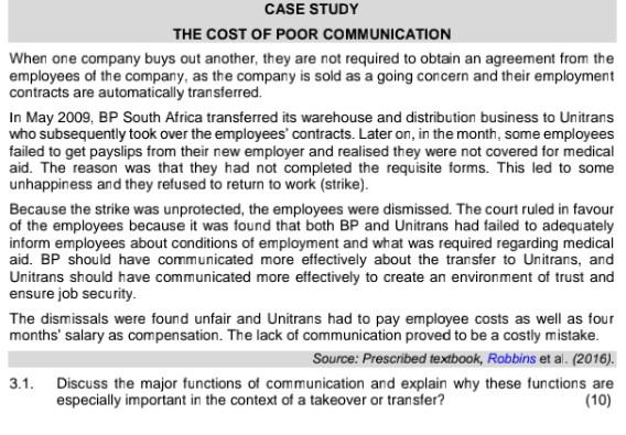 Solved CASE STUDY THE COST OF POOR COMMUNICATION When one | Chegg.com
