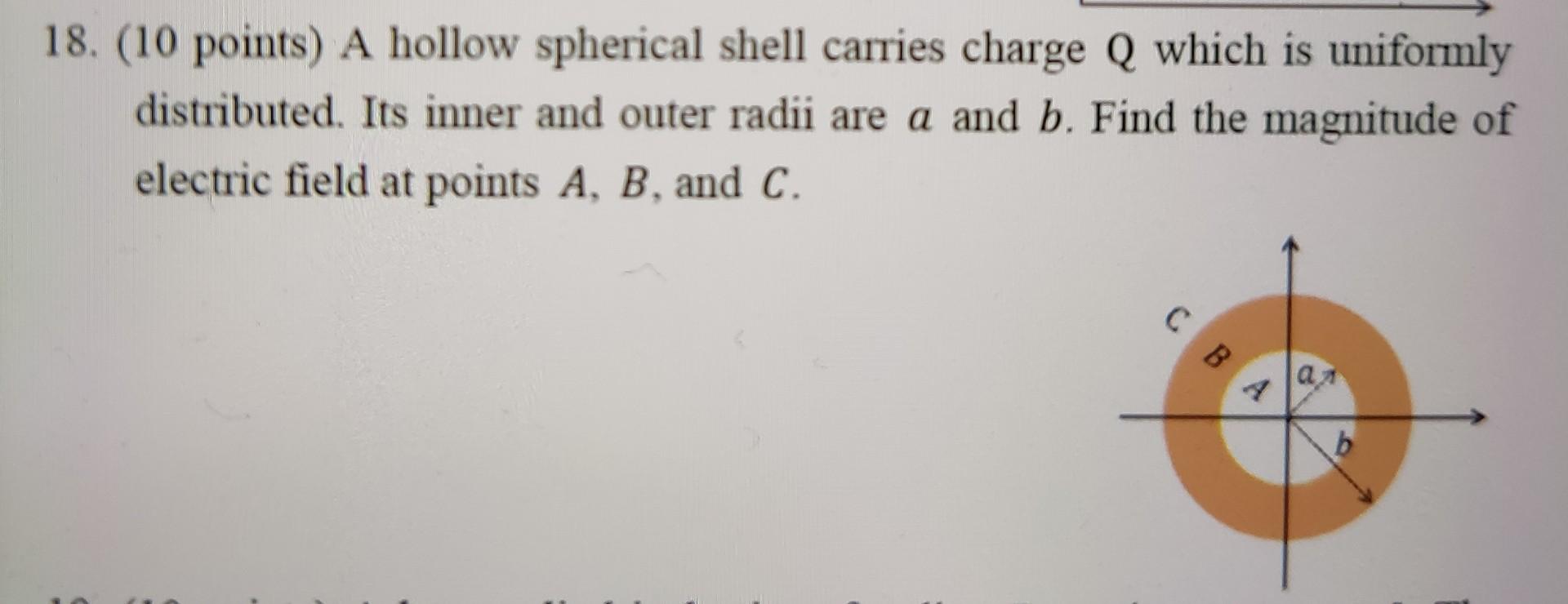 Solved 18. (10 points) A hollow spherical shell carries | Chegg.com