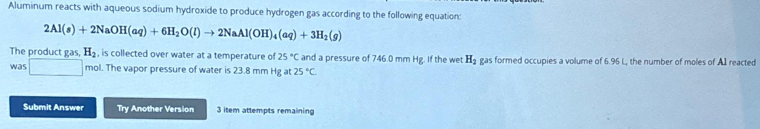 Solved Aluminum reacts with aqueous sodium hydroxide to | Chegg.com