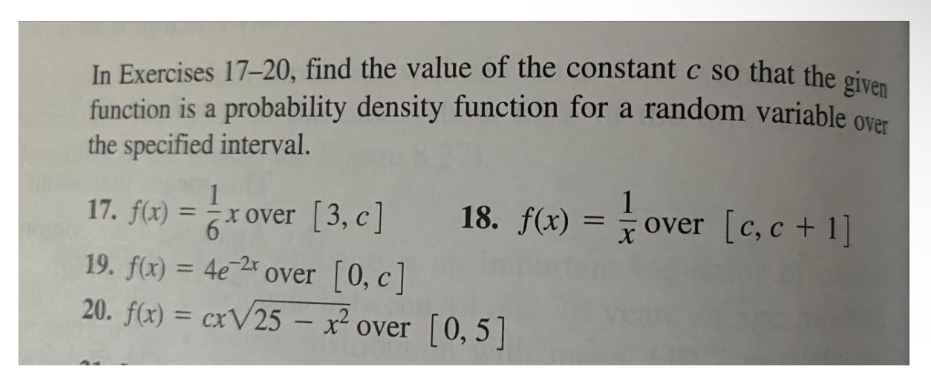 Solved In Exercises 17-20, ﻿find the value of the constant c | Chegg.com