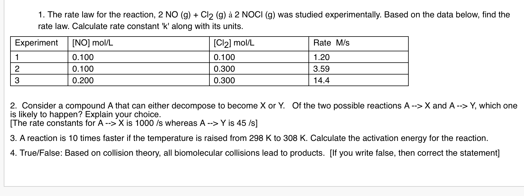 Solved The rate law for the reaction, | Chegg.com