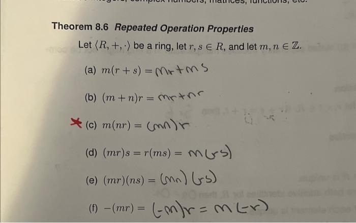 Solved Theorem 8.6 Repeated Operation Properties Let R,+,⋅ | Chegg.com