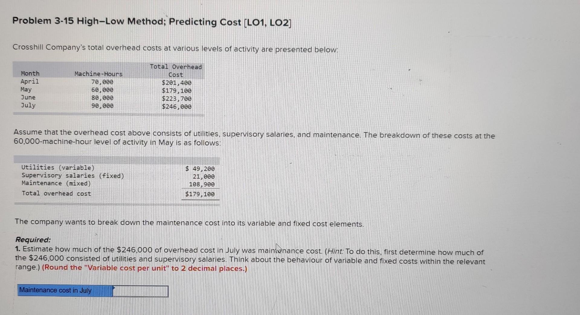 Solved Problem 3-15 High-Low Method; Predicting Cost [LO1, | Chegg.com