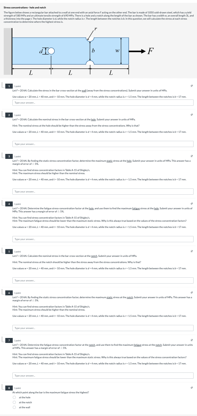 Solved 1 ﻿pointLet F=20kN. ﻿Calculate the stress in the bar | Chegg.com