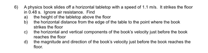 Solved 6) A physics book slides off a horizontal tabletop | Chegg.com