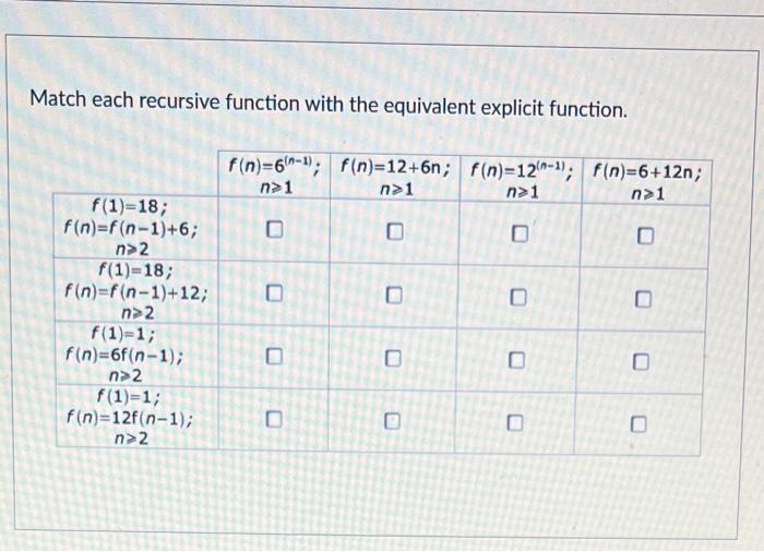Solved Match Each Recursive Function With The Equivalent 2923