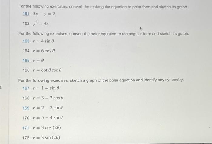 Solved For the following exercises, convert the rectangular | Chegg.com