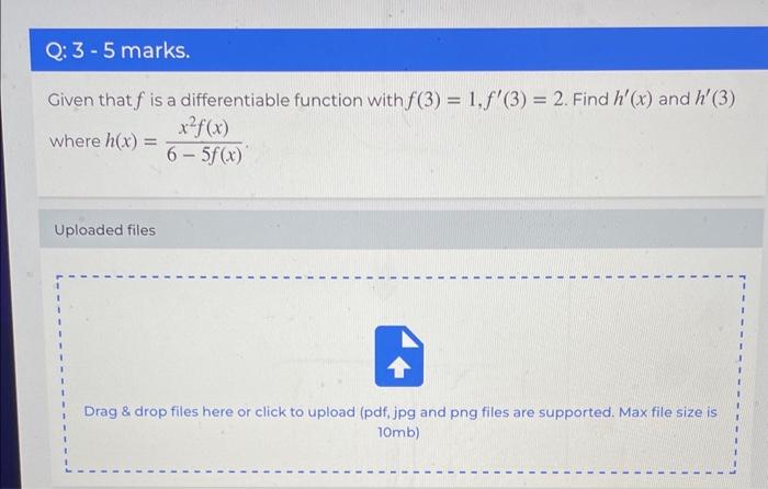 Solved Given that f is a differentiable function with | Chegg.com