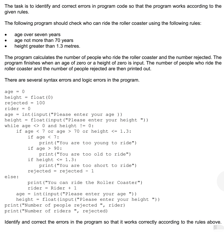 Solved The task is to identify and correct errors in program | Chegg.com