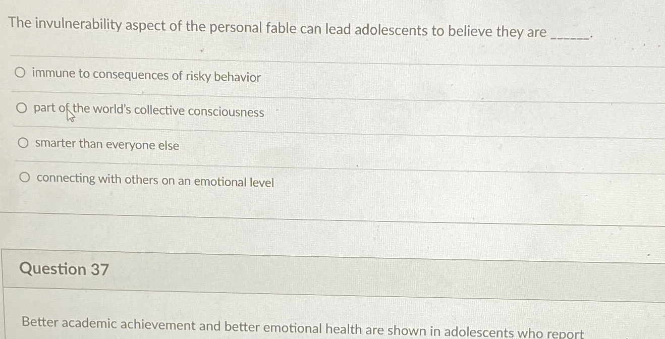 Solved The invulnerability aspect of the personal fable can | Chegg.com