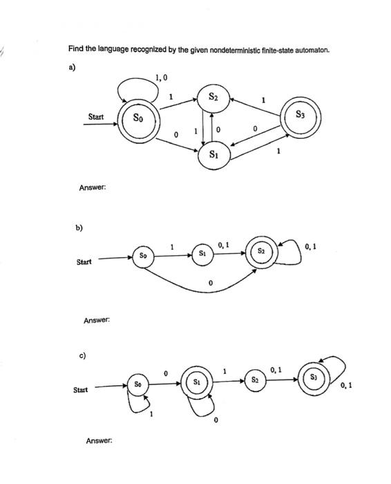 Solved Find the language recognized by the given | Chegg.com
