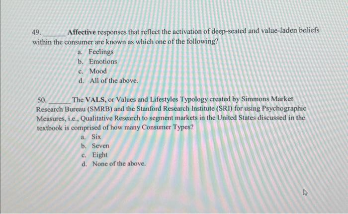 Solved 49. Affective responses that reflect the activation | Chegg.com