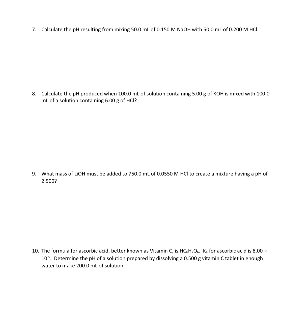 Calculate the pH ﻿resulting from mixing 50.0mL ﻿of | Chegg.com