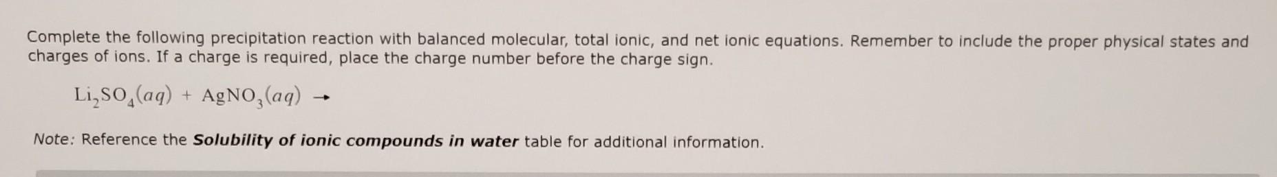 Solved Complete the following precipitation reaction with | Chegg.com