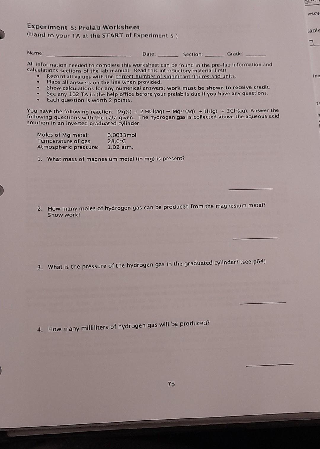Solved Experiment 4: Procedures and Data Sheet (Allowed on | Chegg.com
