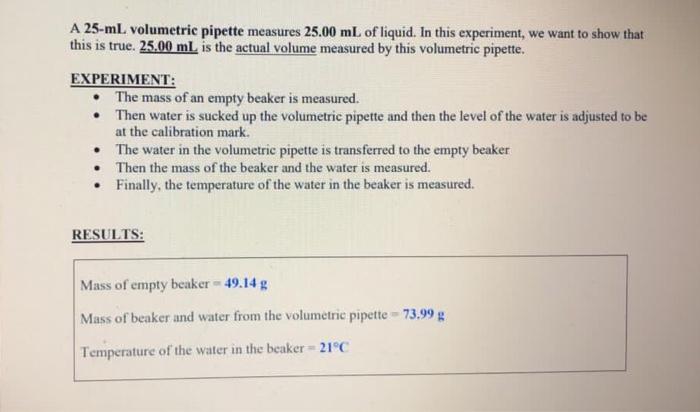 Solved A 25-mL. volumetric pipette measures 25.00 mL of | Chegg.com
