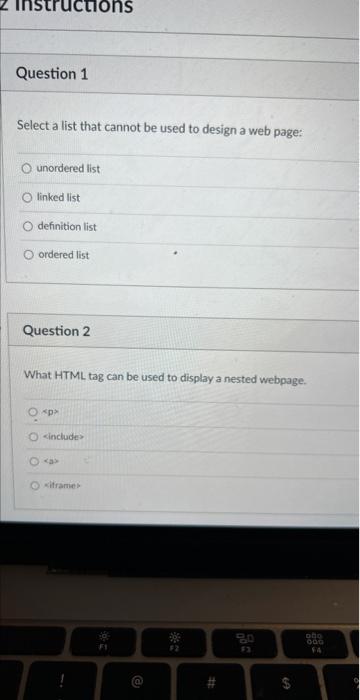 Solved Select a list that cannot be used to design a web | Chegg.com