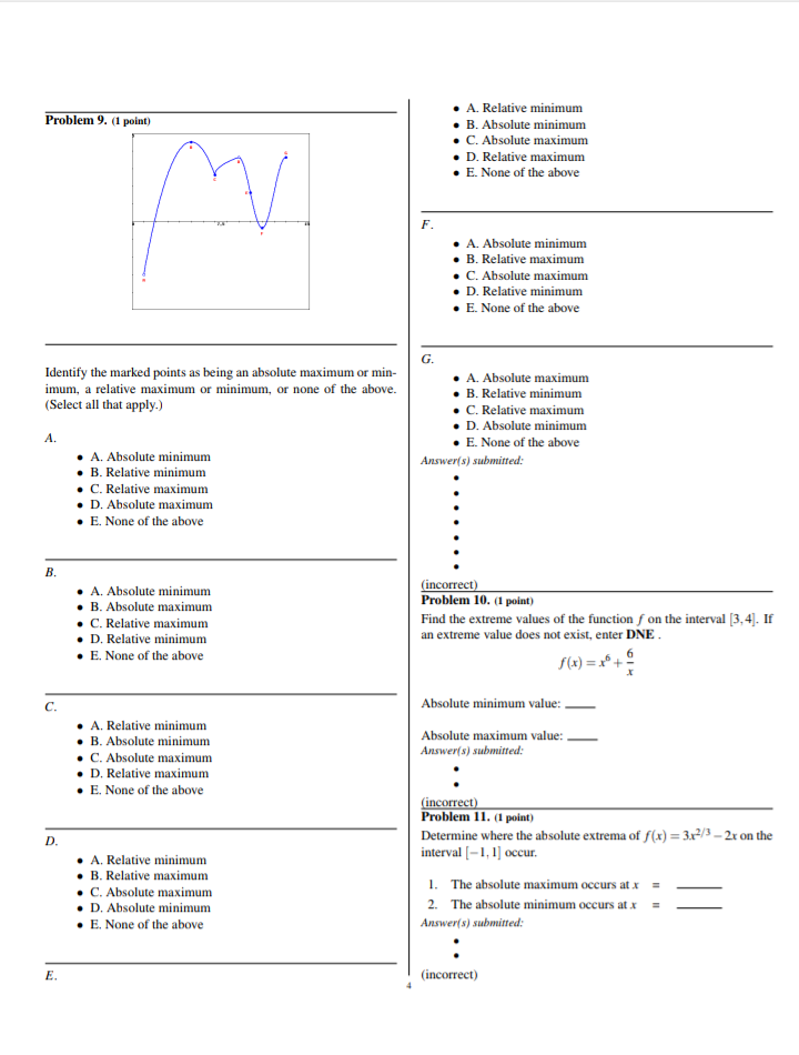Solved Problem 9. (1 point) Identify the marked points as | Chegg.com