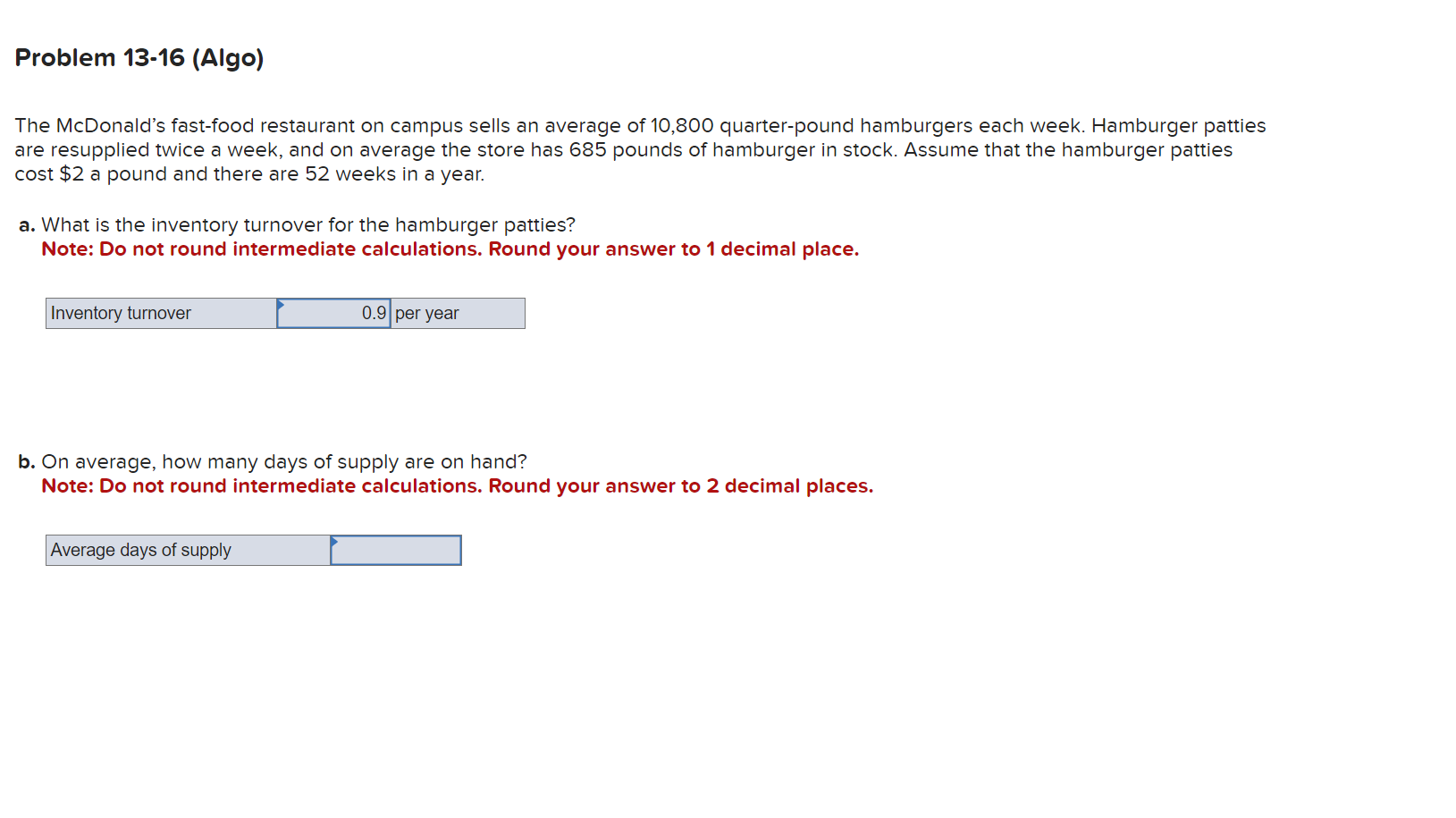 Solved Problem 13-16 (Algo)The McDonald's fast-food | Chegg.com