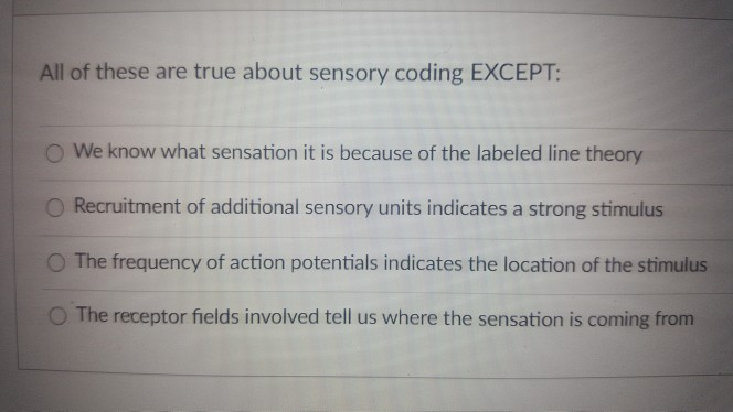 Solved All of these are true about sensory coding EXCEPT: O | Chegg.com