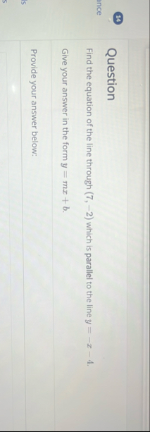 Solved 14QuestionFind the equation of the line through | Chegg.com