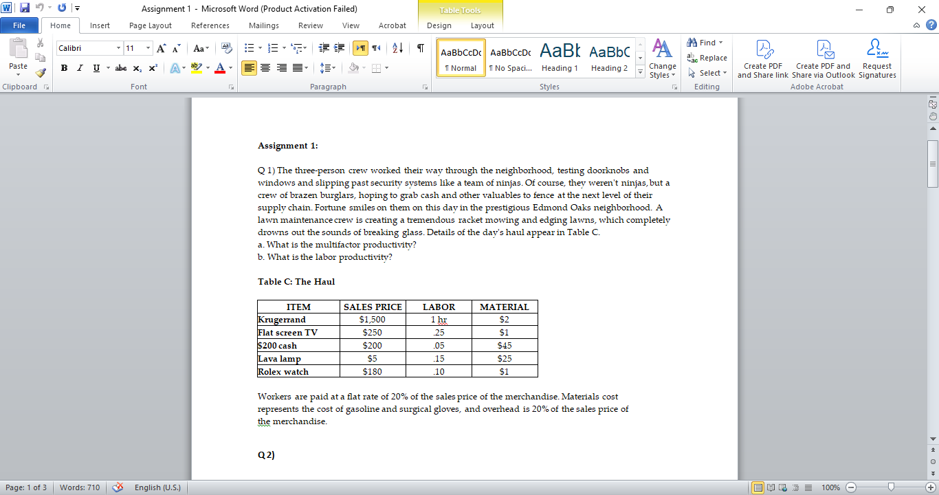 Solved Assignment 1: Q 1) ﻿The three-person crew worked | Chegg.com