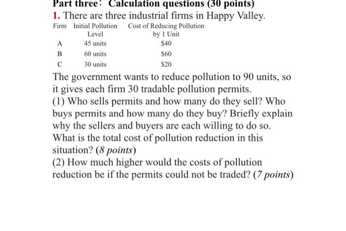 Solved Part three: Calculation questions ( 30 points) 1. | Chegg.com