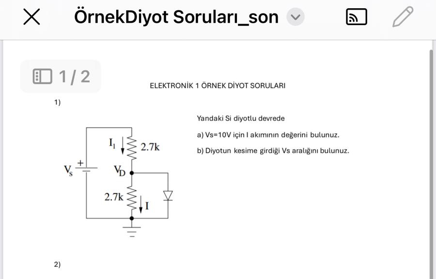 Solved xÖrnekDiyot Soruları_sonELEKTRONIK 1 ÖRNEK DIYOT | Chegg.com